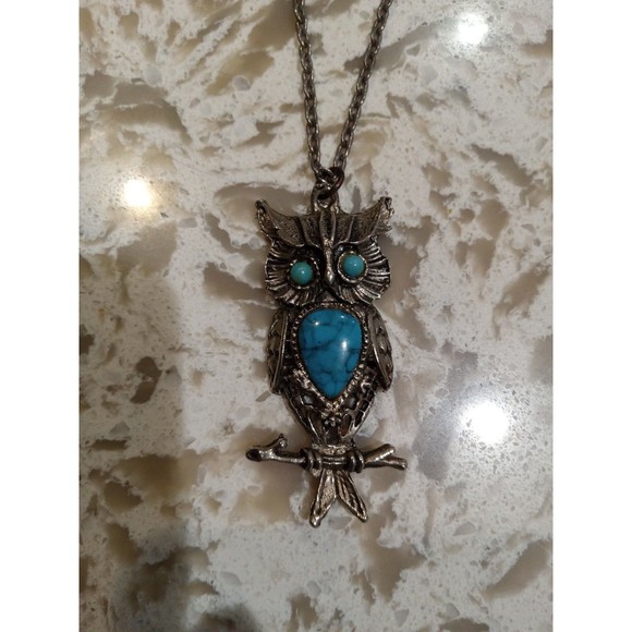 Jewelry | Vintage 197s Turquoise Blue Owl Necklace Pendant | Poshmark